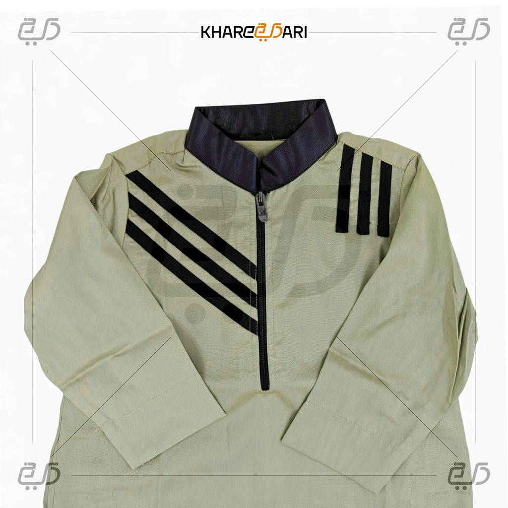 Striped Shoulder Half-Zip Kids Jubba – Stylish Beige Thobe for Boys ...